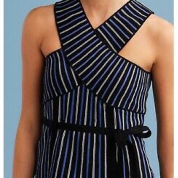Carlisle | Tops | Carlisle Blue White And Black Crossways Top S | Poshmark